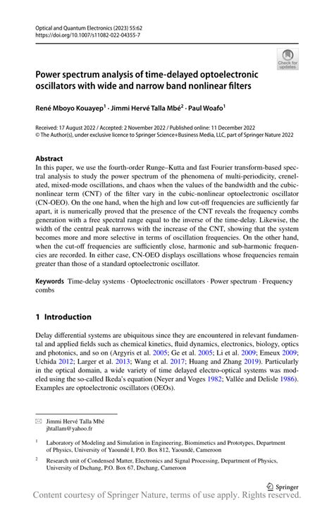 Power Spectrum Analysis Of Time Delayed Optoelectronic Oscillators With