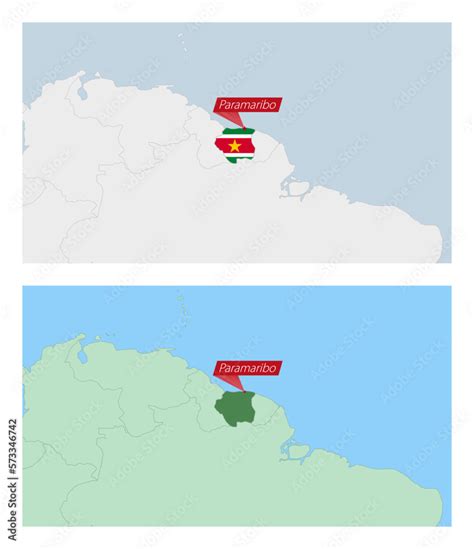 Suriname Map With Pin Of Country Capital Two Types Of Suriname Map