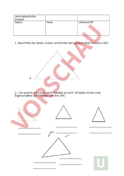 Arbeitsblatt Lernzielkontrolle Dreiecke Geometrie Körper Figuren