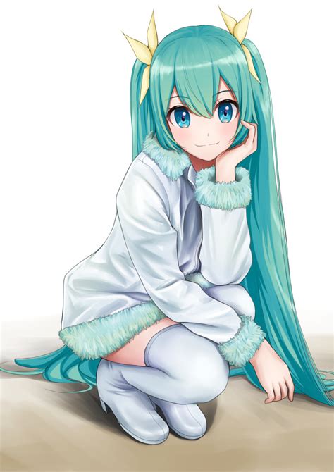 Safebooru 1girl 3 Absurdres Aqua Hair Arm Support Blue Eyes Coat
