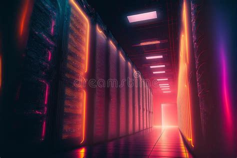 Server Room Data Center With Cinematic Lighting Generative Ai Stock