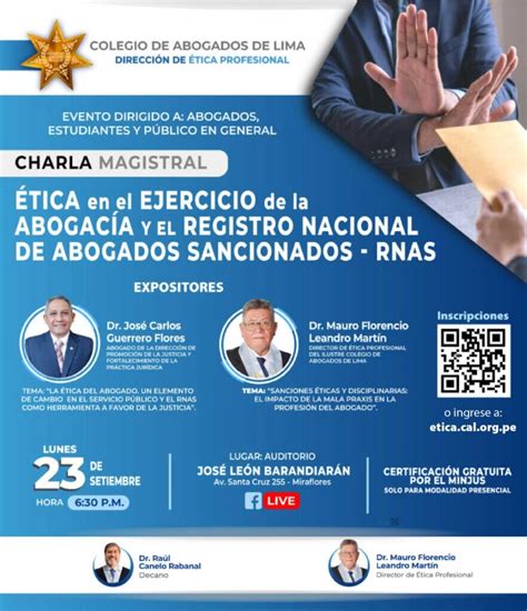 Charla Magistral Ética en el ejercicio de la Abogacía y el RNAS Colegio de Abogados de Lima