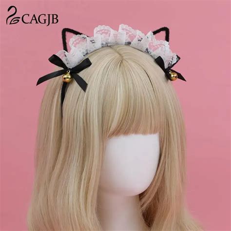귀여운 고양이 귀 머리띠 로리타 스위트 머리핀 코스프레 애니메이션 머리띠 블랙 화이트 AliExpress