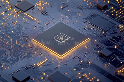 Complex Circuit Board Design Features Glowing Advanced Microprocessor