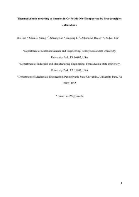 Pdf Thermodynamic Modeling Of Binaries In Cr Fe Mo Nb Ni Supported By First Principles