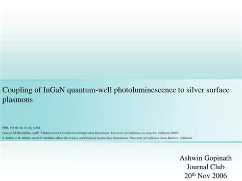 Ppt Coupling Of Ingan Quantum Well Photoluminescence To Silver