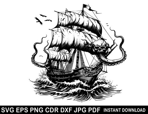 Kraken Svg Octopus Svg Kraken Tentacles Svg Pirate Ship Svg