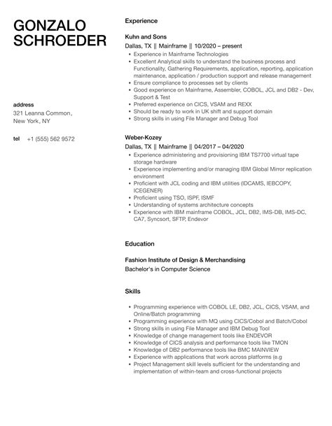 Mainframe Resume Samples Velvet Jobs