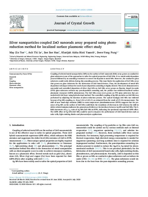 Pdf Silver Nanoparticles Coupled Zno Nanorods Array Prepared Using Photo Reduction Method For