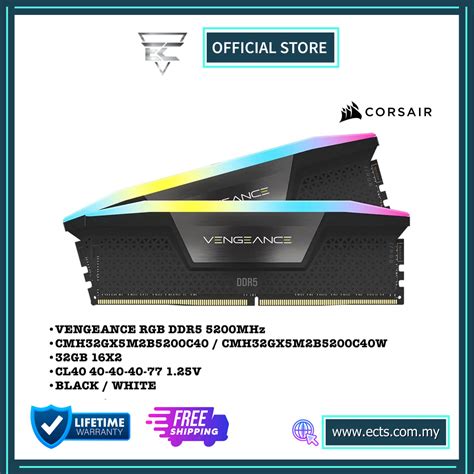 Corsair Vengeance Rgb 5200mhz Ddr5 32gb 16x2 Cl40 Ram Blackwhite