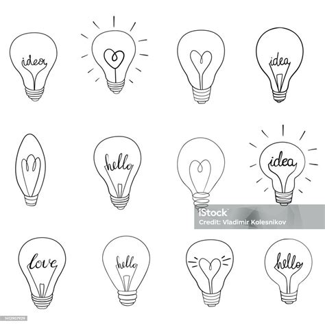 전구 플랫 아이콘 선형 및 블랙 세트 조명 전기 램프의 컬렉션 간단한 픽토그램 12 항목 벡터 그래픽 디자인 요소 가벼운에 대한