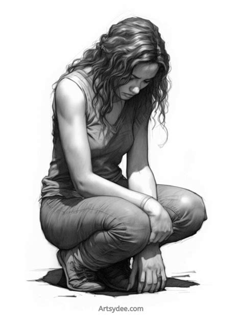 Sad Crouching Pose Reference