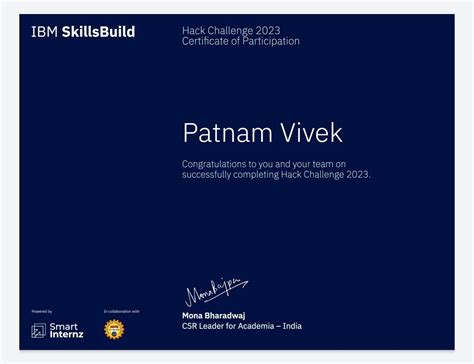 Patnam Vivek On Linkedin Ibmskillsbuild Smartinternz Ibm