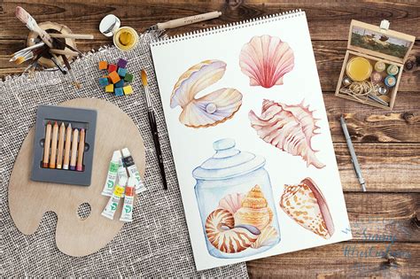 Watercolor Seashells Perl Of The Sea By Irina Diasli TheHungryJPEG