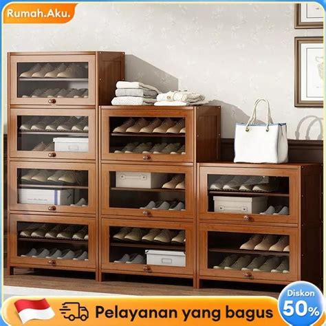 Jual RA Rak Kayu Serbaguna Anti Debu Lemari Sepatu Pakain Minimalis Rak