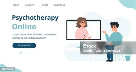 심리 치료 온라인 화면에 심리학자에게 이야기 남자 정신 건강 배너 또는 방문 페이지 템플릿 플랫 스타일의 벡터 일러스트레이션