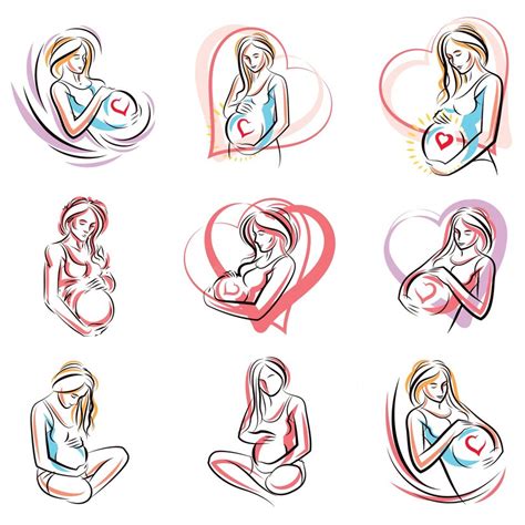 Premium Vector Attractive Pregnant Woman Body Silhouette Drawings