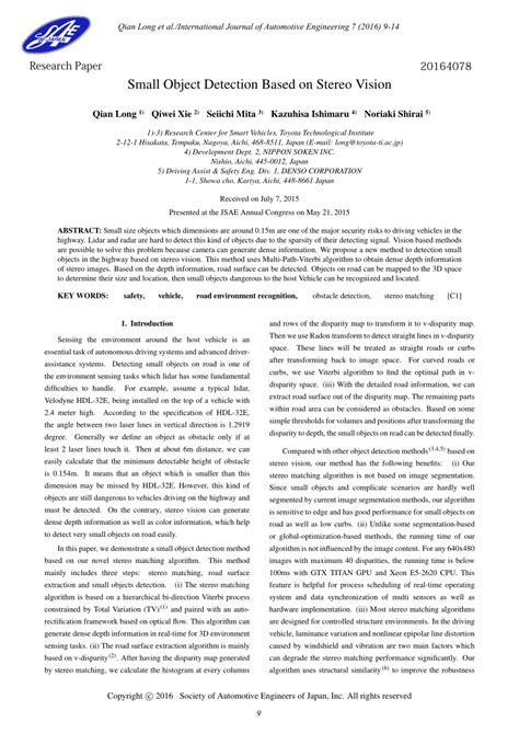 Pdf Small Object Detection Based On Stereo Vision