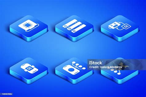 신경망 프로세서 Cpu 인공 지능 Ai 서버 데이터 및 로봇 아이콘을 설정합니다 벡터 3차원 형태에 대한 스톡 벡터 아트 및