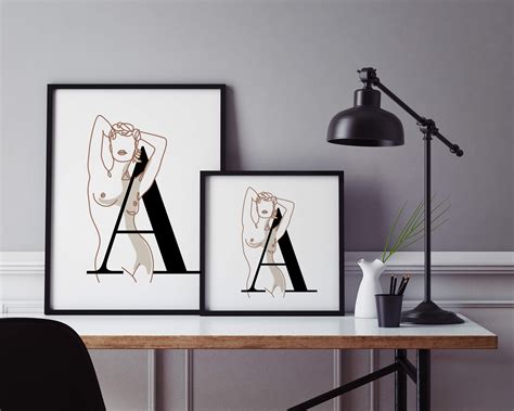 Letter A Woman Line Drawing Poster Nude Body Art Print Etsy