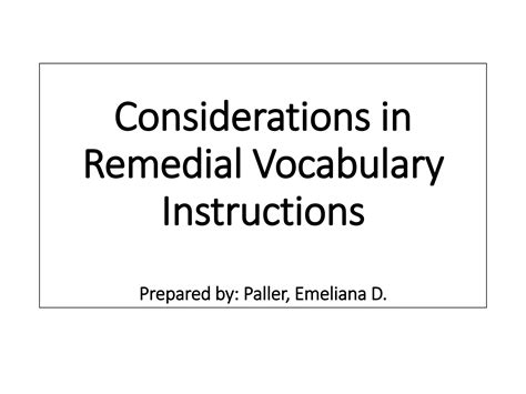 Considerations In Remedial Vocabulary Instructions PPTX