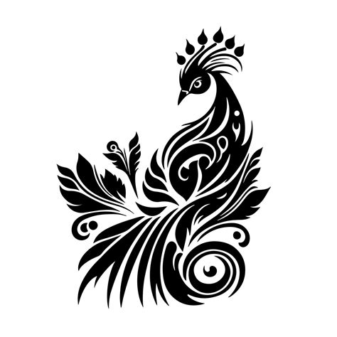 Black And White Peacock Bird In Ornamental Style Vector Illustration