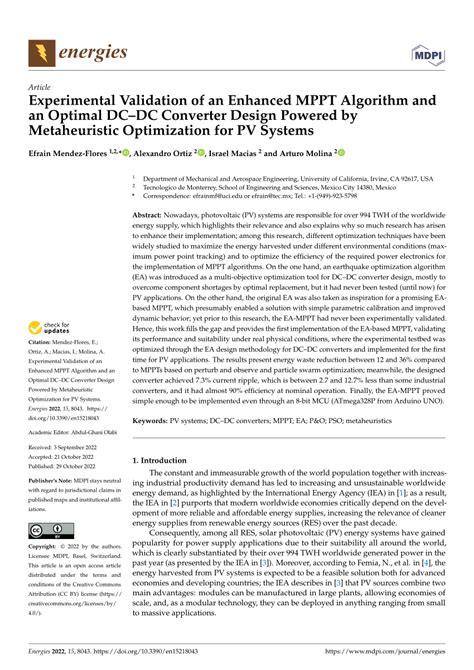 Pdf Experimental Validation Of An Enhanced Mppt Algorithm And An