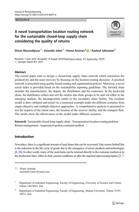 Pdf A Novel Transportation Location Routing Network For The Sustainable Closed Loop Supply
