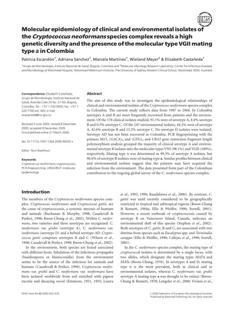 Pdf Molecular Epidemiology Of Clinical And Environmental Isolates Of The Cryptococcus Pdf Molecular Epidemiology Of Clinical And Environmental Isolates Of The Cryptococcus
