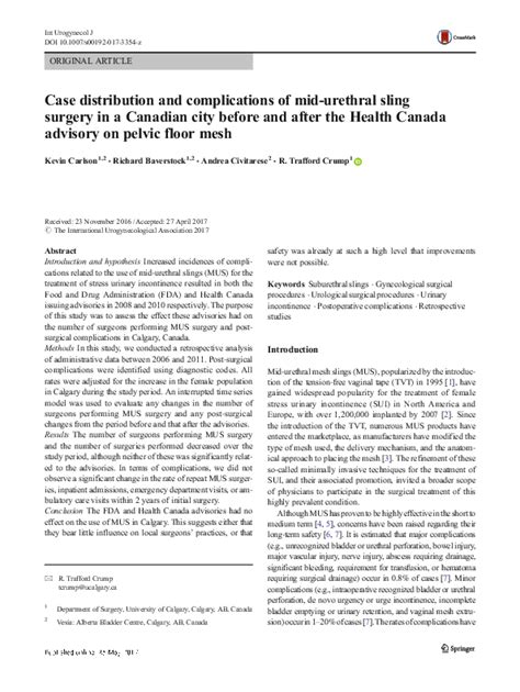 Pdf Case Distribution And Complications Of Mid Urethral Sling Surgery