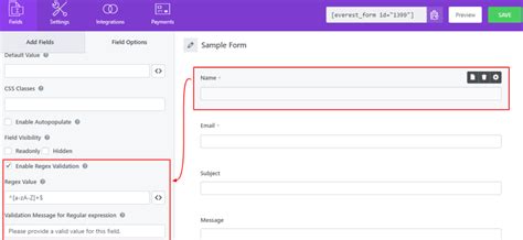 How To Enable Regex Validation In The Form Fields Everest Forms