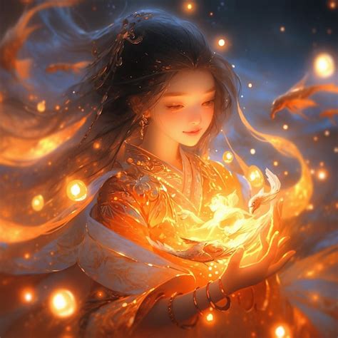 Anime Girl Holding A Glowing Ball In Her Hands Generative Ai Premium