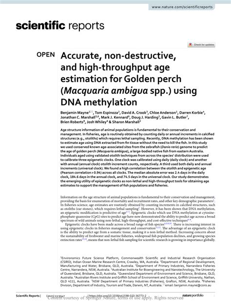 Pdf Accurate Non Destructive And High Throughput Age Estimation For Golden Perch Macquaria