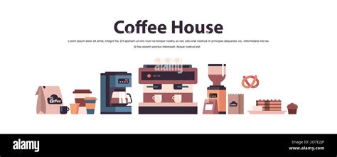 Set Coffee Shop Tools And Accessories Coffee House Concept Isolated