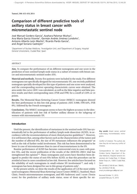 Pdf Comparison Of Different Predictive Tools Of Axillary Status In