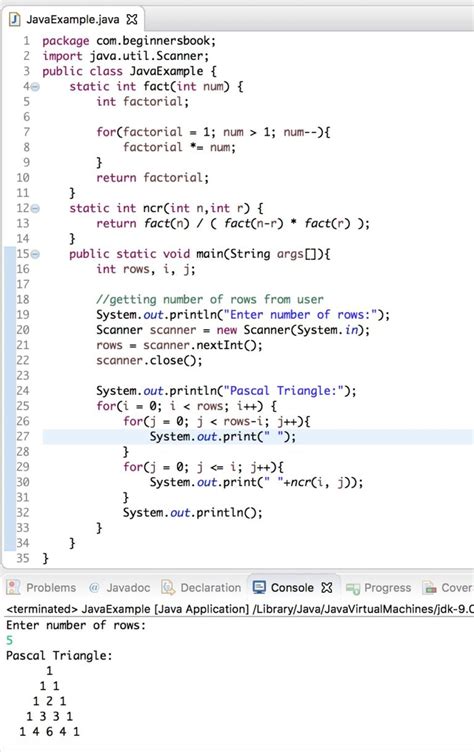 Java Program To Print Pascal Triangle