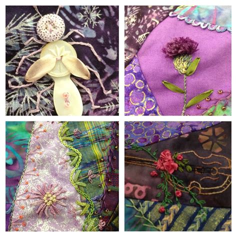 Markettas Crazy Quilt Stitches On Her Patch Made In Class Crazy Quilt