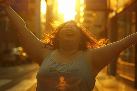 Premium Photo A Woman Standing And Lifting Her Arms Up High