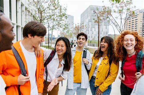 Young Group Of Teenagers Talking After High School Classes Stock Image Image Of People
