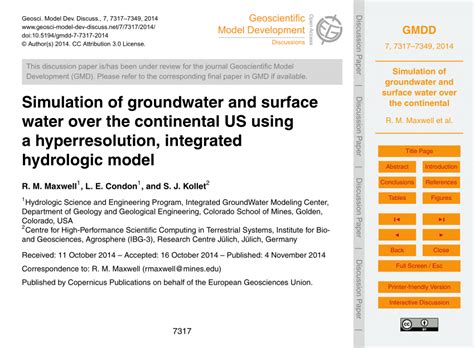 Pdf Simulation Of Groundwater And Surface Water Over The Continental Us Using A