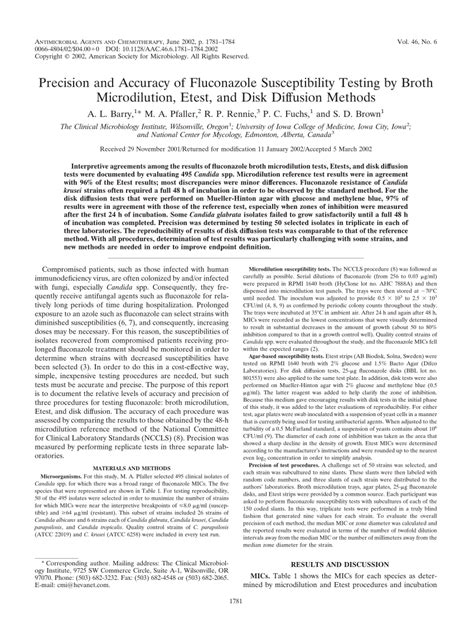 Pdf Precision And Accuracy Of Fluconazole Susceptibility Testing By Broth Microdilution Etest