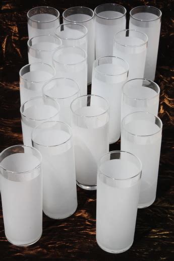 Frosty White Tom Collins Cocktail Glasses Set Of 18 Tall Skinny Retro