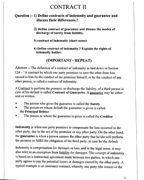 Contract 2 Repeated Questions Llb 3 Years Studocu