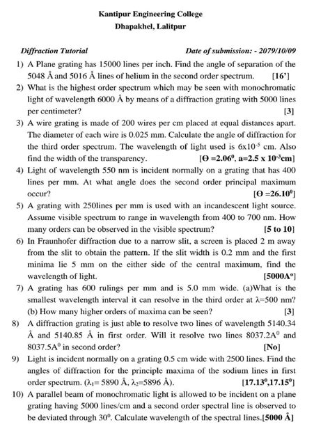 Diffraction Numericals With Hints Pdf