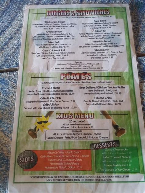 Menu At The Twisted Oar Restaurant Buford