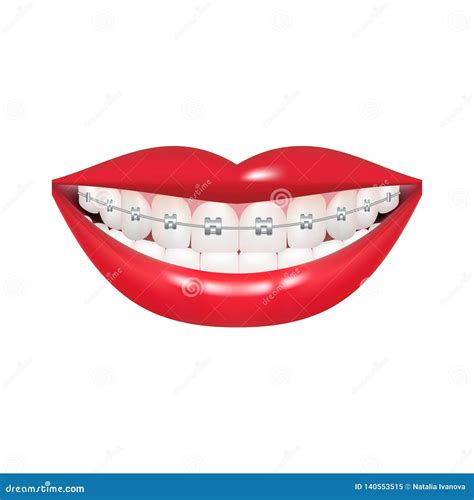 Dentist Orthodontist Vector Illustration Braces On Teeth Open Mouth