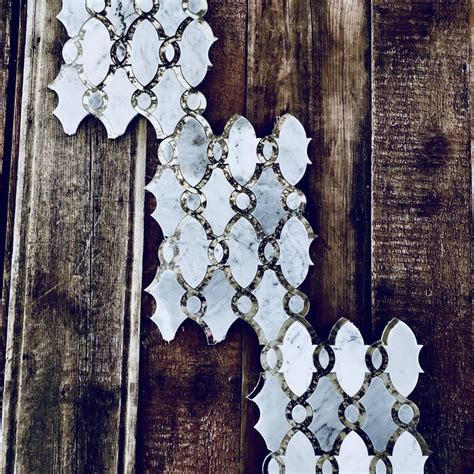 Carrara Bianco Marble And Antique Mirror Glass Waterjet Mosaic Tile In