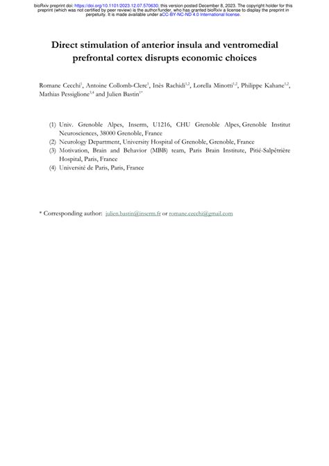 Pdf Direct Stimulation Of Anterior Insula And Ventromedial Prefrontal