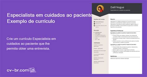Exemplos de currículos de Especialista em cuidados ao paciente modelo