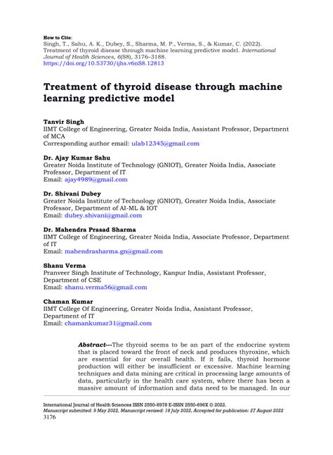 Pdf Treatment Of Thyroid Disease Through Machine Learning Predictive